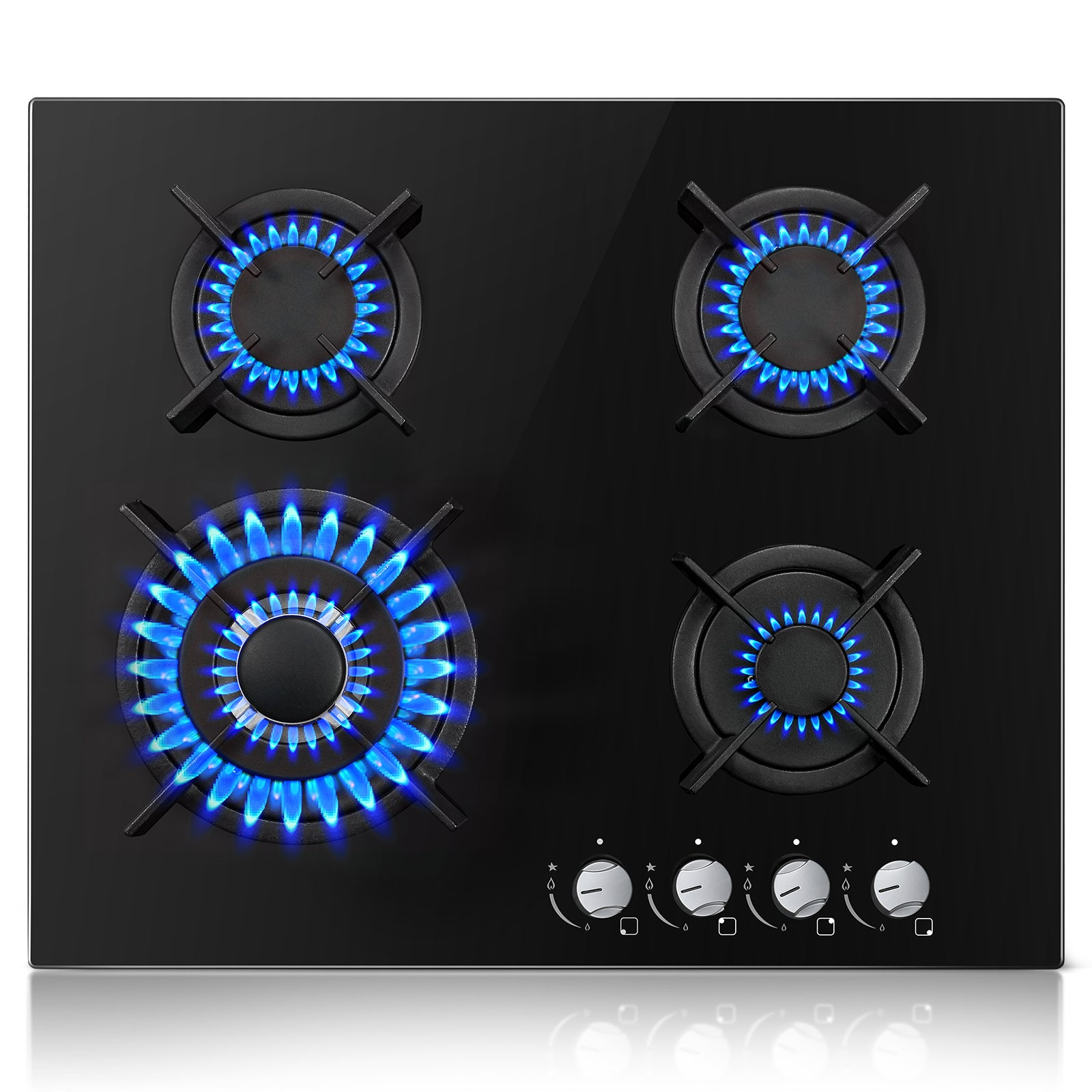 4 Burners Gas Hob 60cm Gas Cooktop Built-in Glass Gas Cooker Black ...